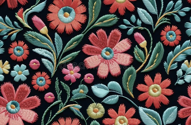 Embroidery Floral Seamless Pattern. Flower Texture for Fabric or ...