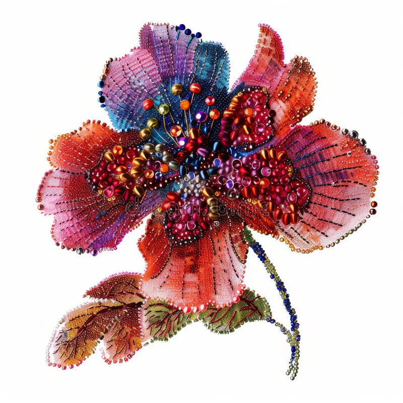 Embroidery Flower Isolated, Floral Pattern with Small Beads ...