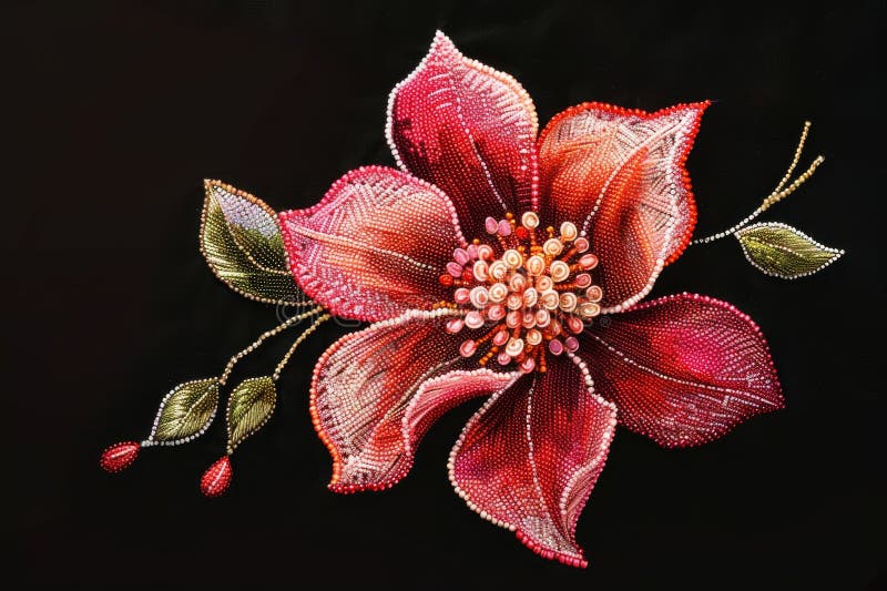 Embroidery Flower Isolated, Floral Pattern with Small Beads ...