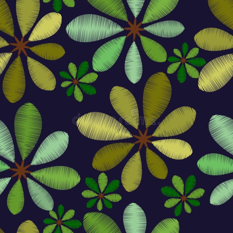 Embroidery Foliage Pattern with Green Leaves Stock Vector ...