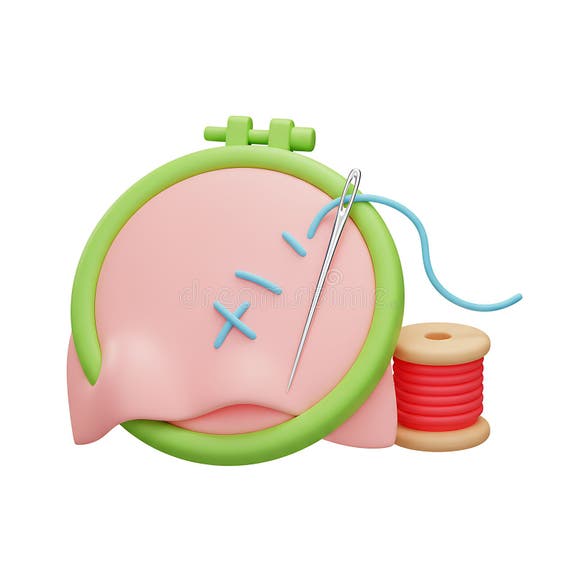 Embroidery Hoop, Needle, Thread, and Spool: a 3D Render of Needlework ...