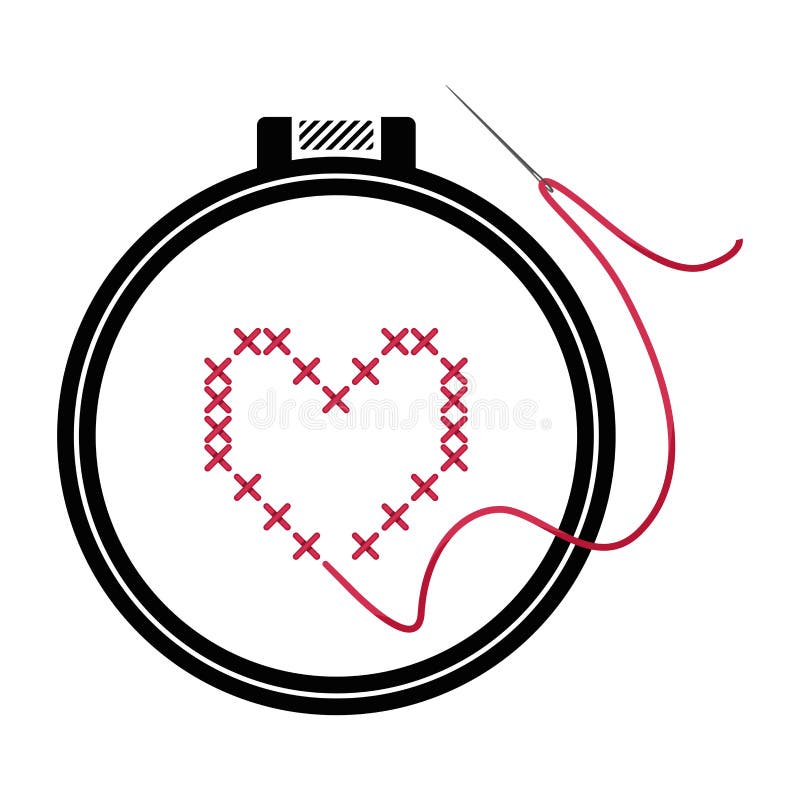 Embroidery Icon. a Needle with a Red Thread for Embroidery with Crosses ...