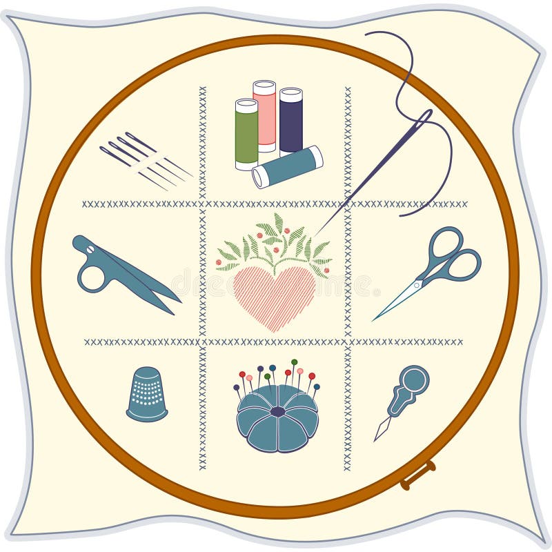 Embroidery Icons. Red,White and Blue Stock Vector - Illustration of ...