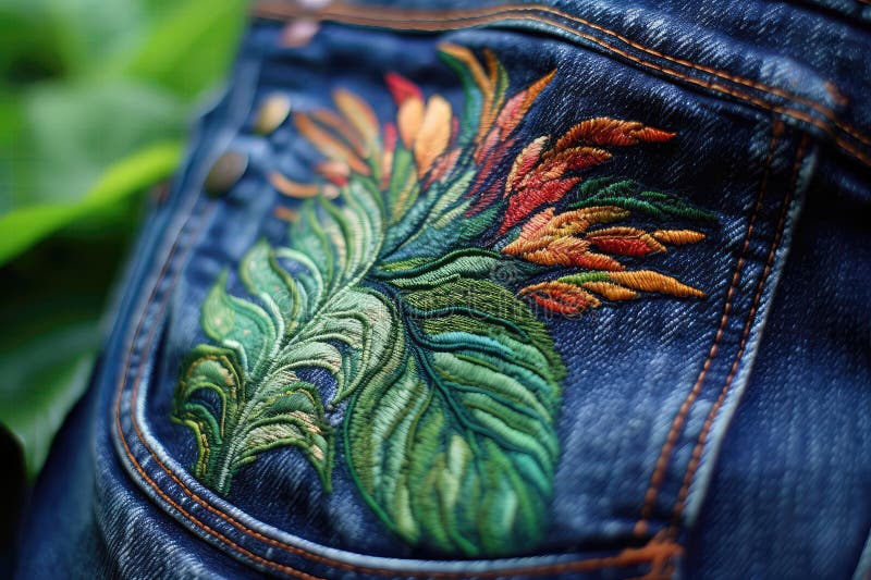 Embroidery on Jeans Pocket. Generative AI Stock Illustration ...