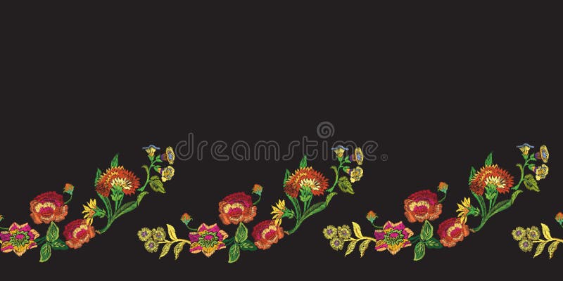 Floral Embroidery on a Black Background for Prints Stock Illustration ...