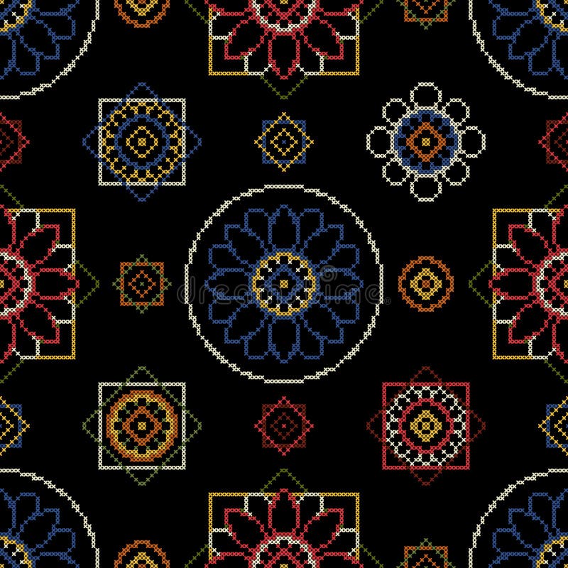 Embroidery Pattern. Bright Seamless Dark Background for Wallcovering ...