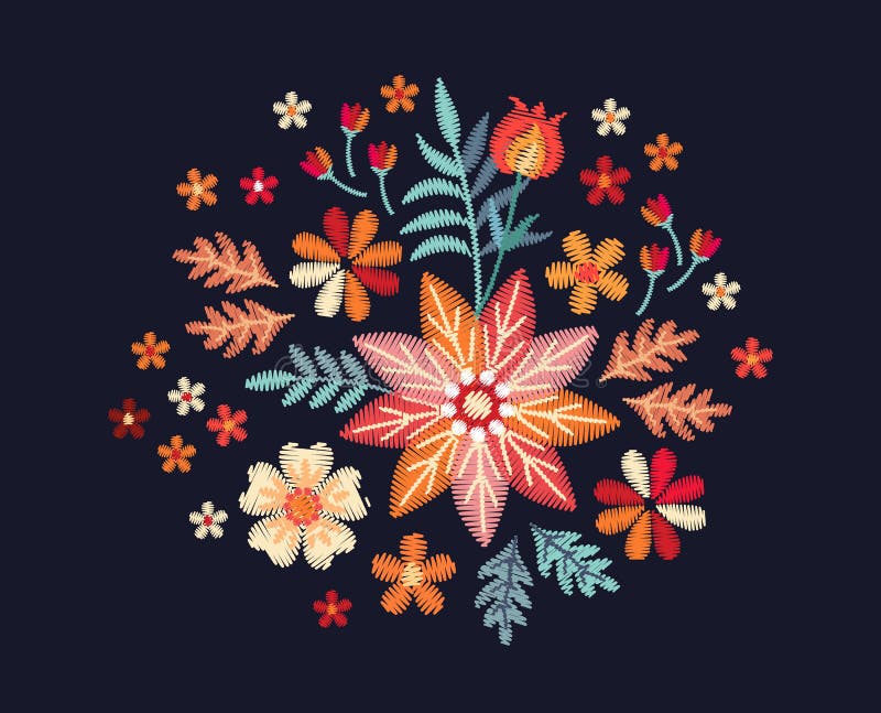 Embroidery Pattern with Flowers in Folk Style. Vector Design Stock ...
