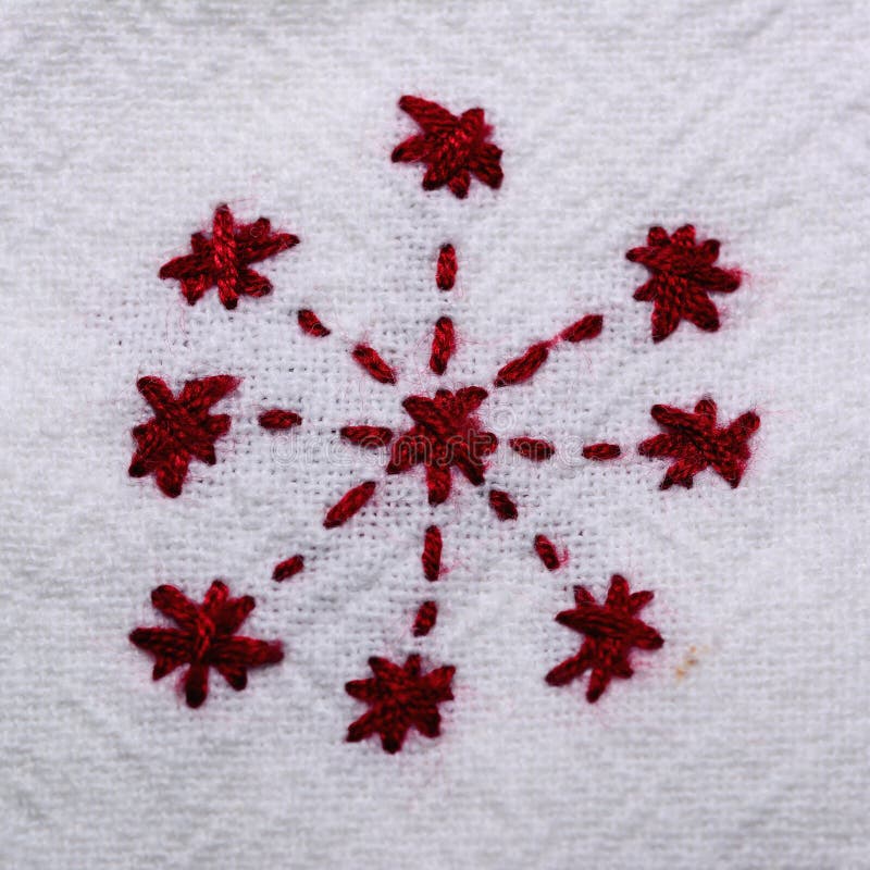 Embroidery of Red Thread Patterns Stock Image - Image of clothing ...