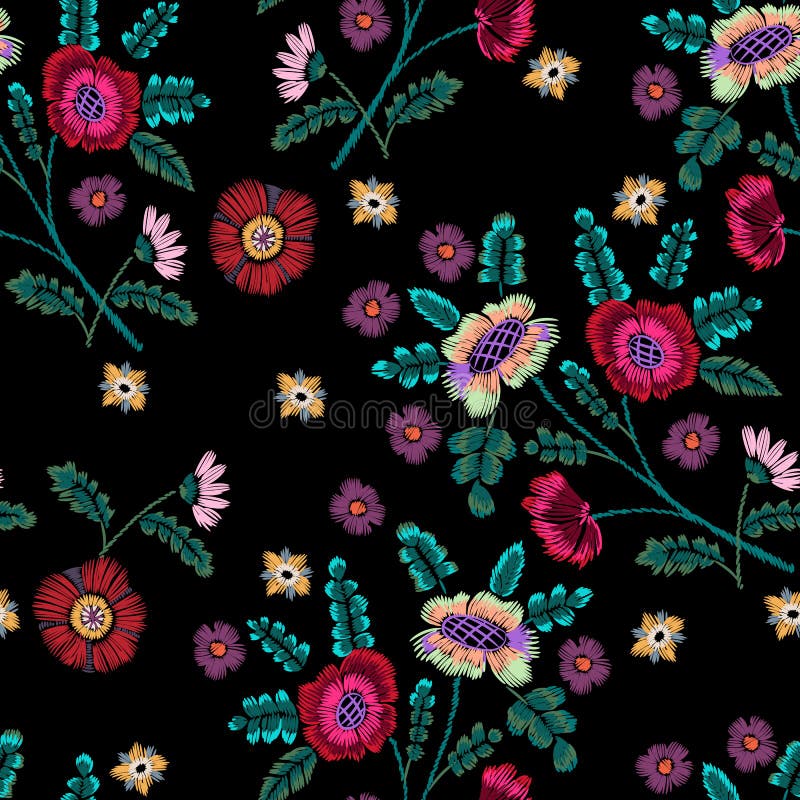 Embroidery Seamless Pattern with Ethnic Flowers. Stock Vector ...