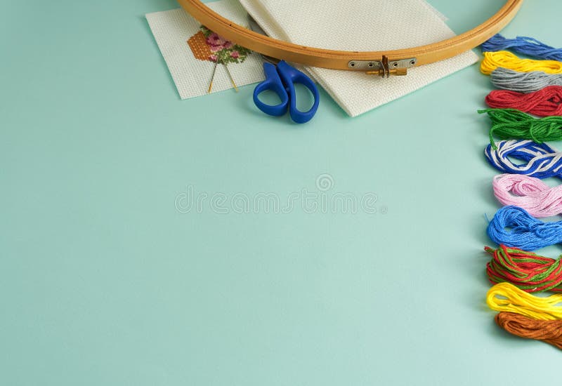Embroidery Set on a Blue Background. Stock Image - Image of beautiful ...