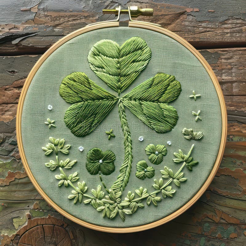 Embroidery Shamrock Clover, St. Patrick S Day Background. Generative AI ...
