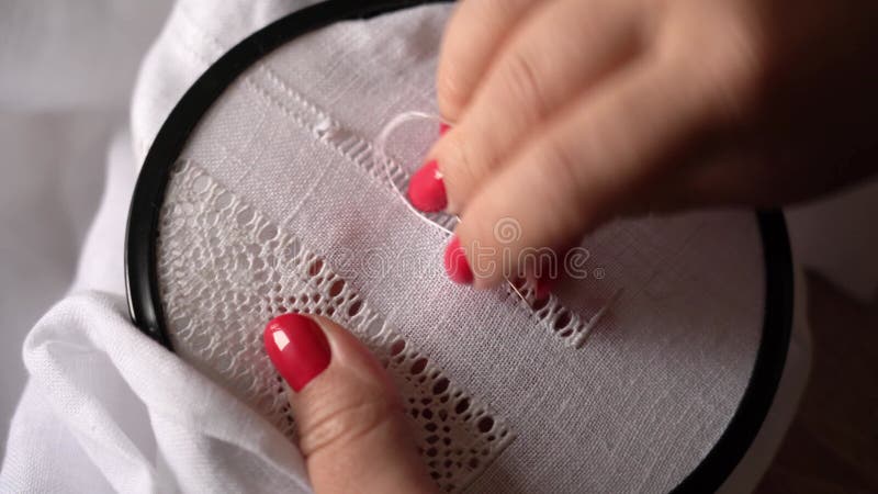 Embroidery Stitches for a Lace Design on White Fabric.Ukrainian ...