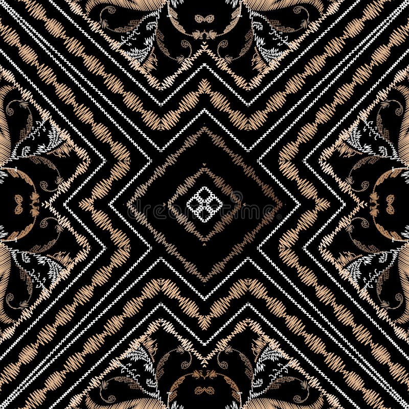Striped Baroque Seamless Pattern Floral Ornamental Damask Background
