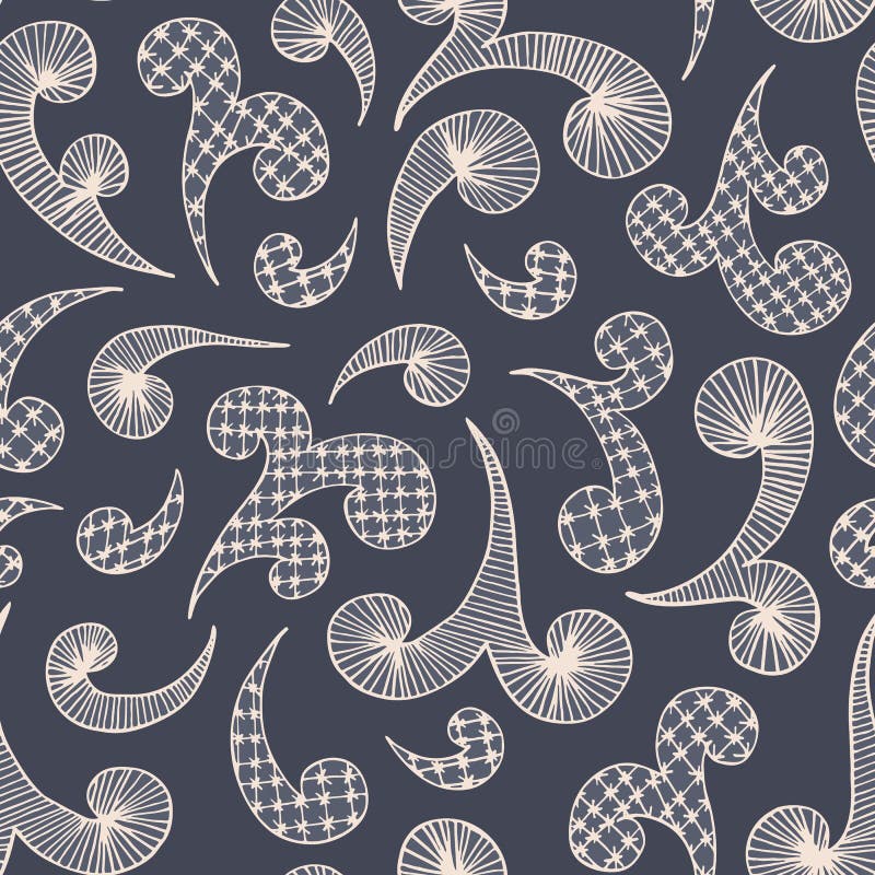 Embroidery Swirls Lace Needlework Vector Seamless Pattern. Hand Drawn ...