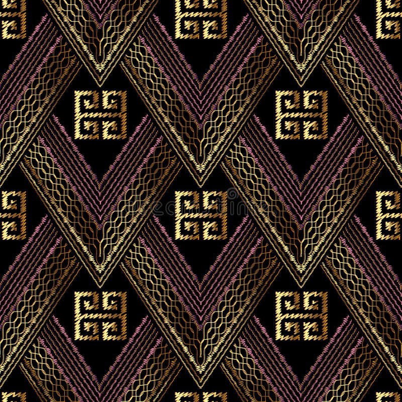 Embroidery Vector Meander Seamless Pattern. Tapestry Geometric B Stock ...