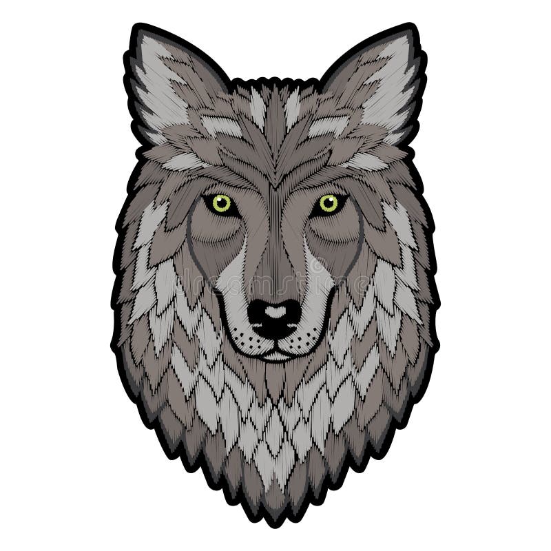 Embroidery Wolf Head Patch stock vector. Illustration of drawing - 98711617