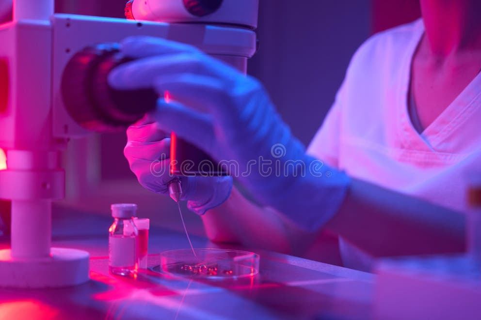 Embryologist in a Cryolab Performs an ICSI Procedure Stock Image ...