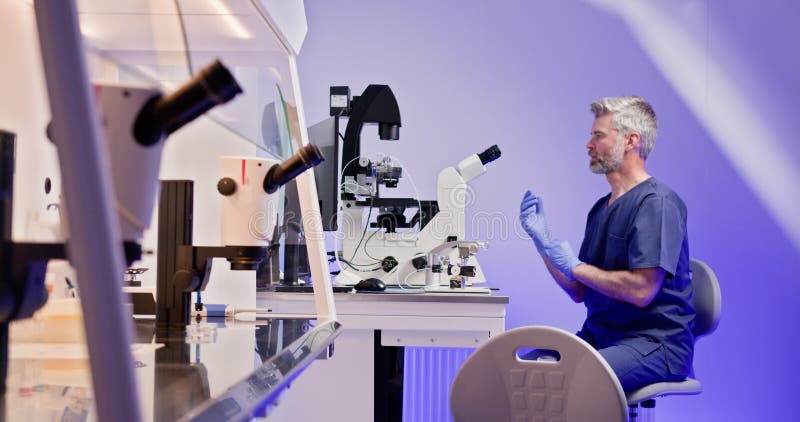 Embryologist Conducting Artificial Fertilization in a Laboratory Stock ...