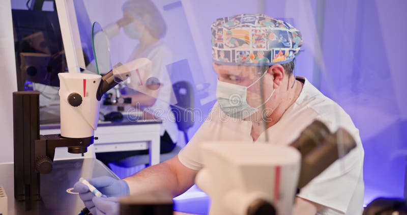 Embryologist Performing IVF Procedure in Laboratory Setting Stock ...