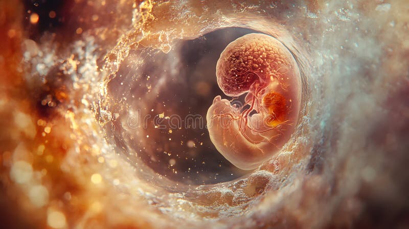 Embryonic Development in the Womb, Glowing Abstract Background Stock ...