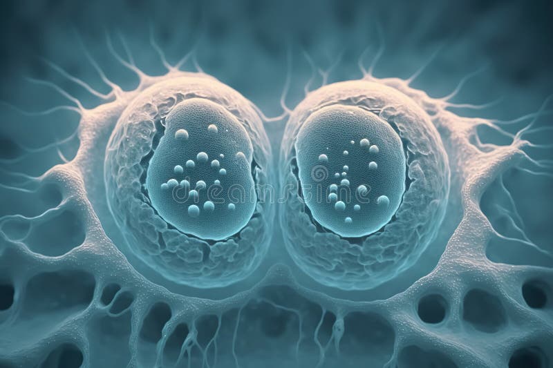 Embryonic Stem Cells Division. Human Cells Under Microscope. in Vitro ...