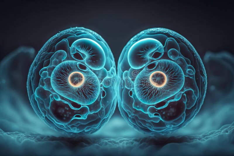 Embryonic Stem Cells Division. Human Cells Under Microscope. in Vitro ...