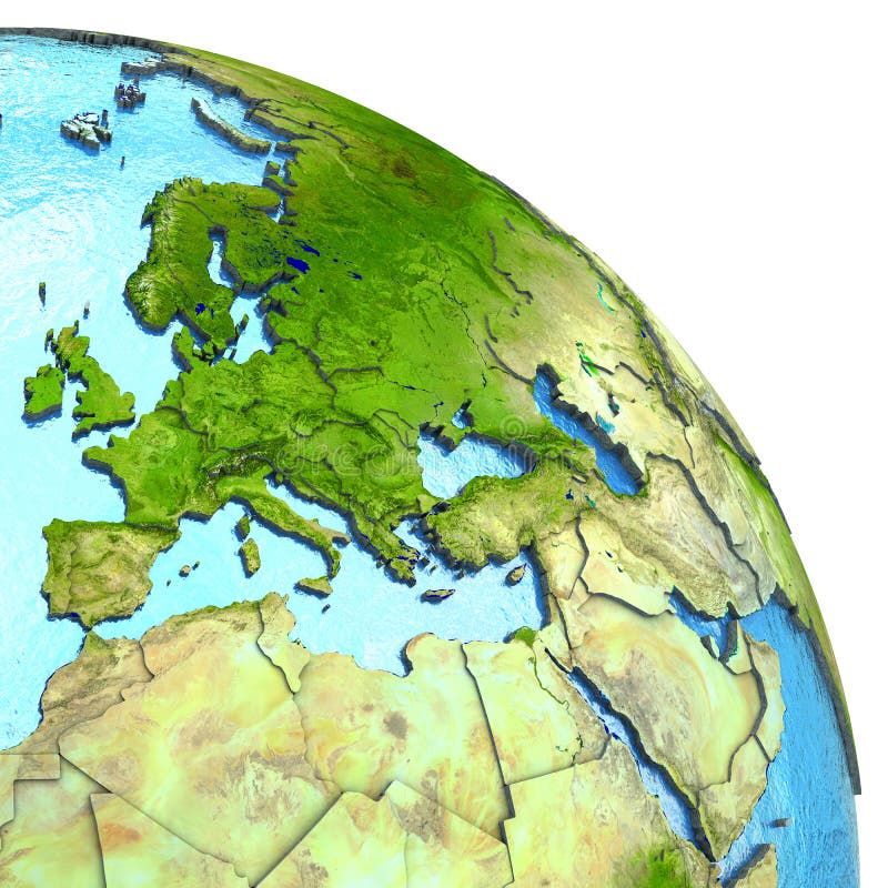EMEA Region On Political Globe With Flags Stock Illustration ...