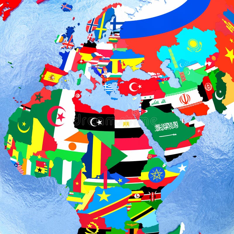 EMEA Region on Political Globe with Flags Stock Illustration ...
