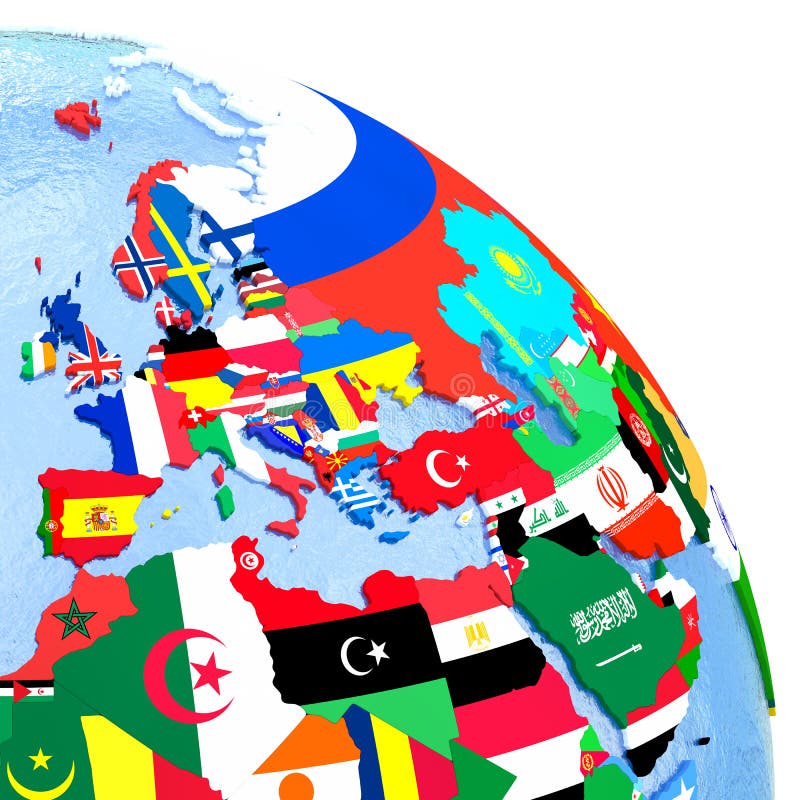 EMEA Region on Political Globe with Flags Stock Illustration ...