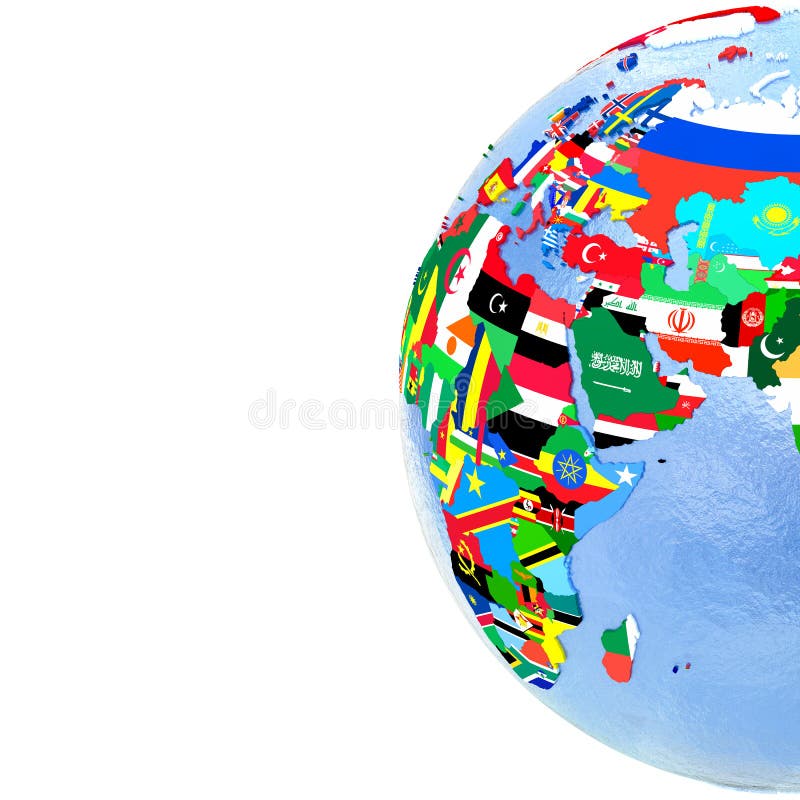 EMEA Region on Political Globe with Flags Stock Illustration ...