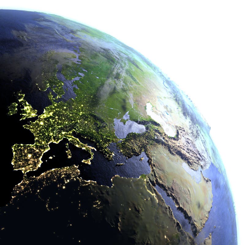 EMEA Region on Realistic Model of Earth Stock Illustration ...