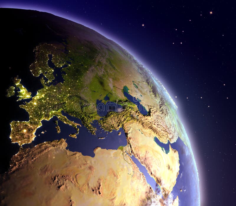 EMEA region from space stock illustration. Illustration of black - 59850262
