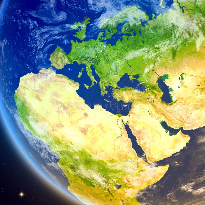 EMEA region from space stock illustration. Illustration of weather ...