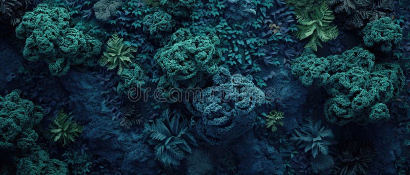 Emerald and Azure Forest in the Evening Light Stock Illustration ...