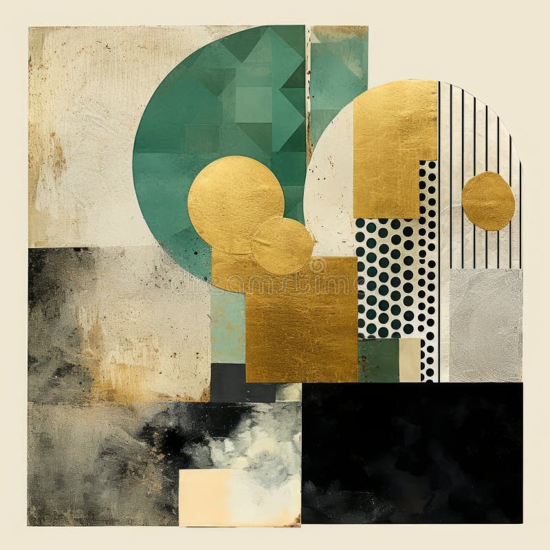 Emerald and Beige: a Captivating Abstract Painting with Geometric Forms ...