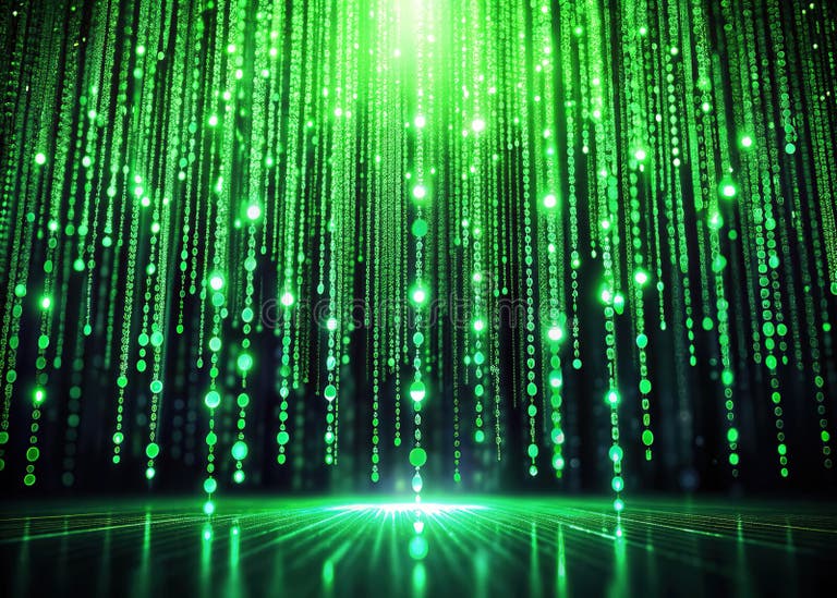 Emerald Binary Code Cascades a Futuristic Digital Art Display of Dynamic Data Streams and ...