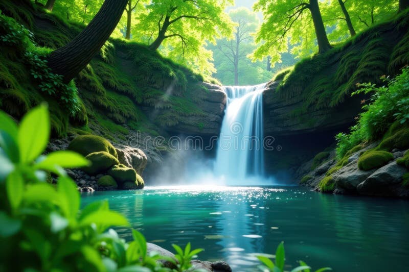 Emerald Cascade Plunges, Vibrant Foliage Bursts , Beauty, Flora Stock ...