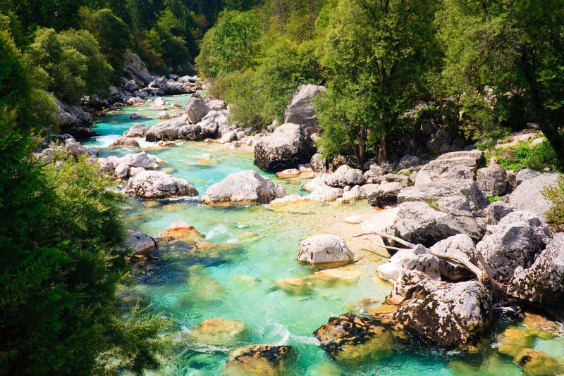 Emerald Coloured Alpine River Soca Stock Image - Image of beauty, peace ...