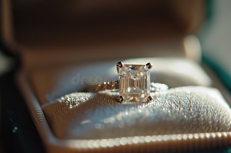 Emerald Cut Diamond Engagement Ring in a Box Stock Photo - Image of ...