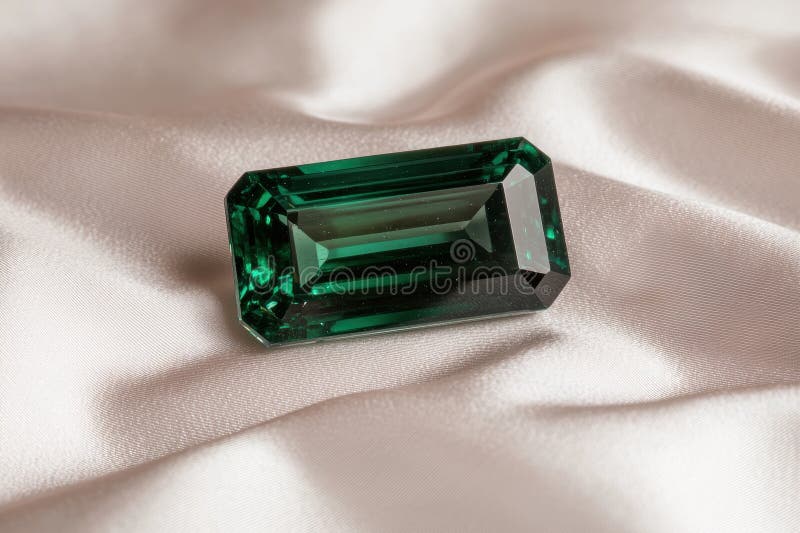 Emerald Cut Green Gemstone on Silk Fabric Stock Illustration ...