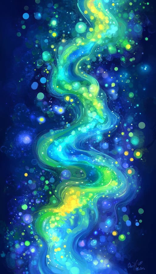 Emerald and Cyan Light Wave on Deep Blue, Abstract Swirling Light Trail ...