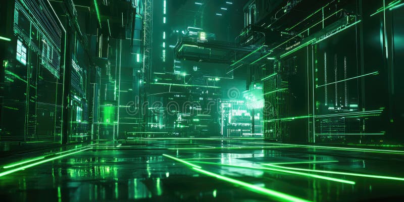Emerald Data Streams: Abstract Green Lines Flow and Intertwine Over a ...