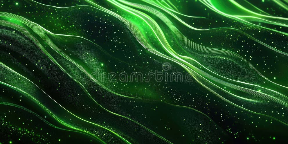 Emerald Data Streams: Abstract Green Lines Flow and Intertwine Over a ...