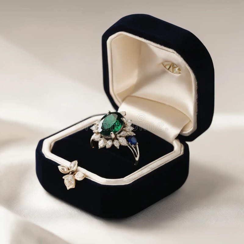Emerald and Diamond Ring in Presentation Box Stock Illustration ...
