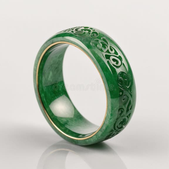 Emerald Elegance Jade Inlaid Ring on White Stock Illustration ...