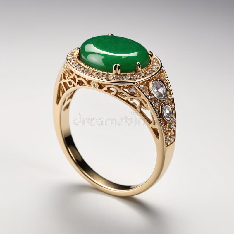 Emerald Elegance Jade Inlaid Ring on White Stock Illustration ...