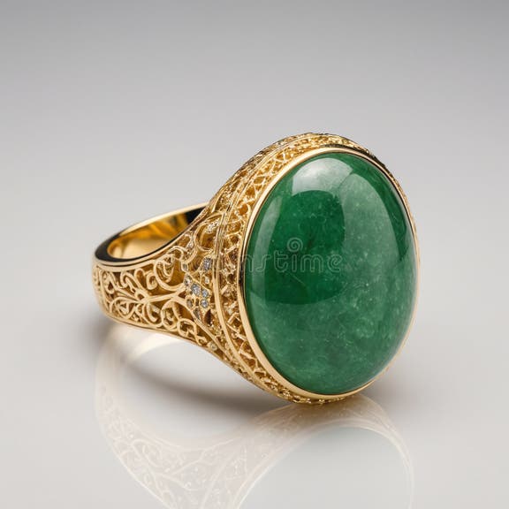 Emerald Elegance Jade Inlaid Ring on White Stock Illustration ...