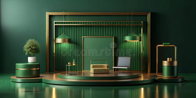 Emerald Elegance a Minimalist Green and Gold Composition with a Green ...