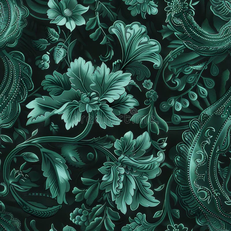 Emerald Elegance: Seamless Floral and Paisley Pattern Design Stock ...