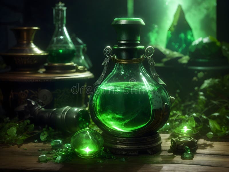 Emerald Elixir: a Visual Symphony in Green Potion Stock Illustration ...